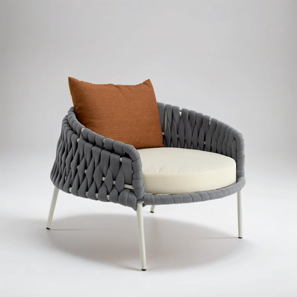 Set of Two Round Aluminium Webbing Chairs with table – Backyard Space